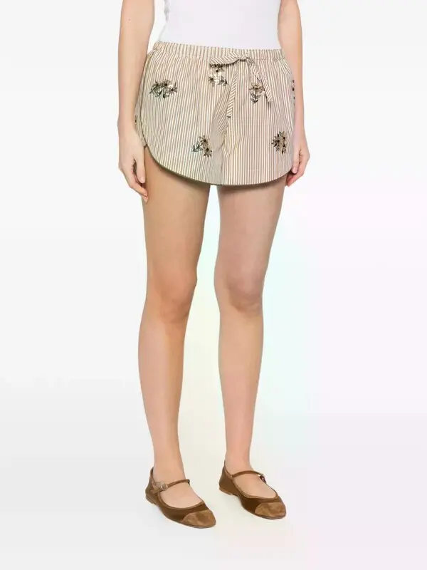 Sandro Floral Embroidered Striped Cotton Blend Shorts