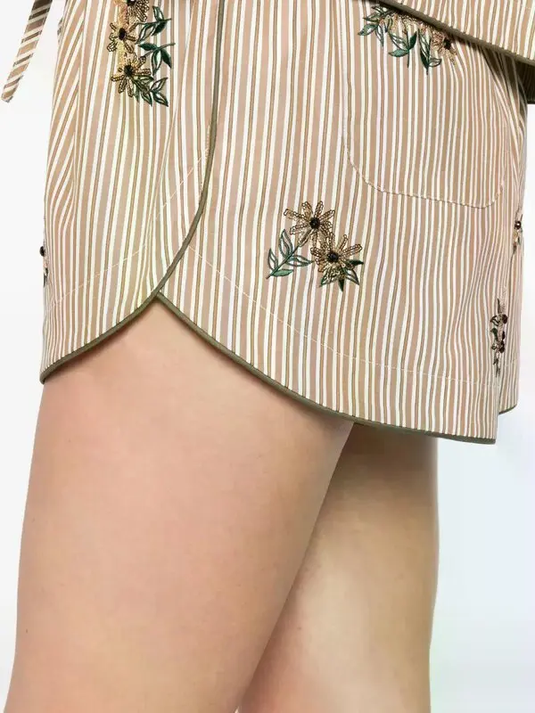 Sandro Floral Embroidered Striped Cotton Blend Shorts