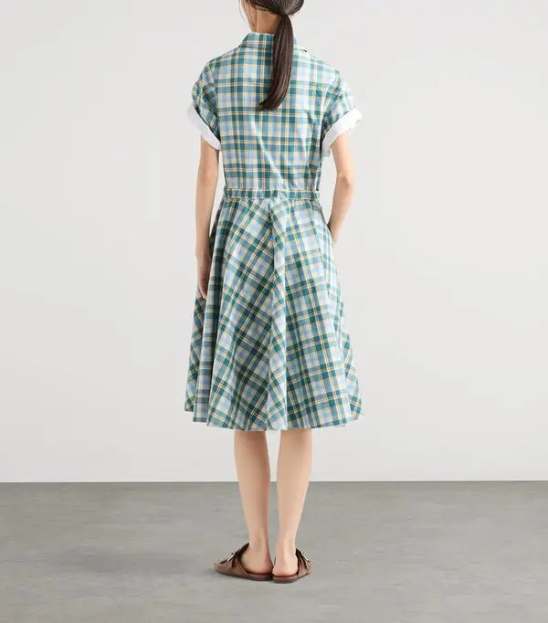 Prada Cotton Check Shirt Dress With Embellishments - Neutral