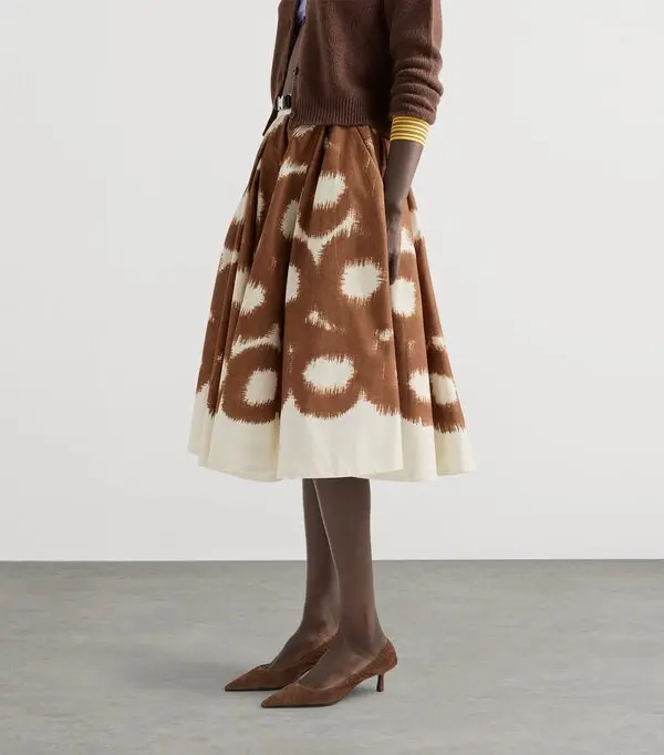 Prada Cotton Printed Midi Skirt - Brown