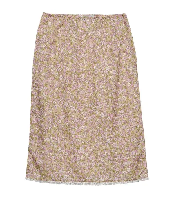 Prada Re-nylon Floral Midi Skirt With Lace Trims - Pink