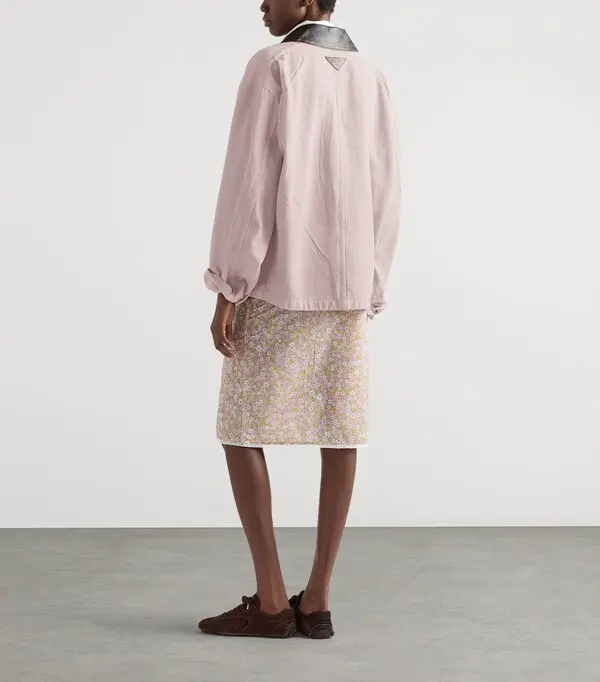 Prada Re-nylon Floral Midi Skirt With Lace Trims - Pink