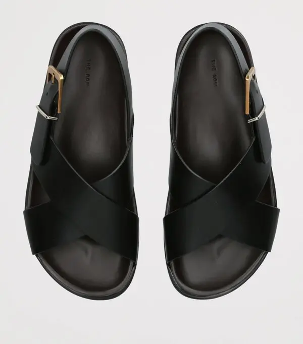THE ROW Leather Buckle Strap Sandals - Black