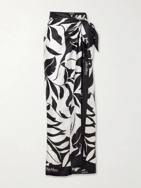 Max Mara Beachwear Spuma Printed Silk Pareo - Black