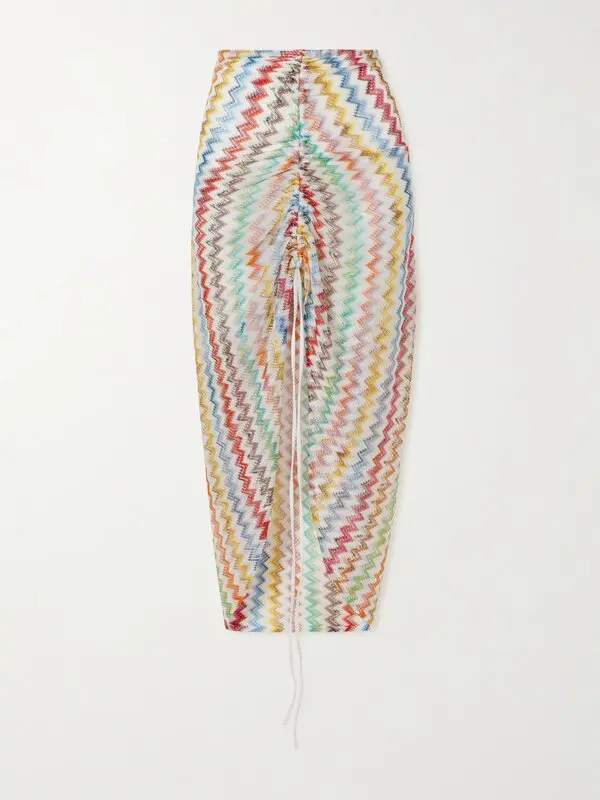 Missoni Gathered Striped Metallic Crochet-knit Midi Skirt - Blue