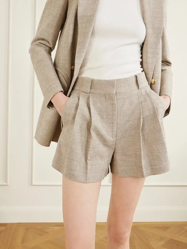 BLAZÉ MILANO Marina Selle Pleated Ribbed Cotton-blend Shorts