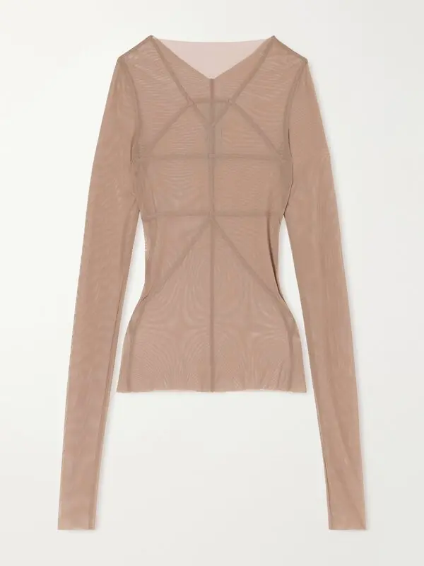 Rick Owens Stretch-tulle Long-sleeve T-shirt - Neutrals