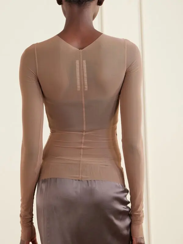 Rick Owens Stretch-tulle Long-sleeve T-shirt - Neutrals