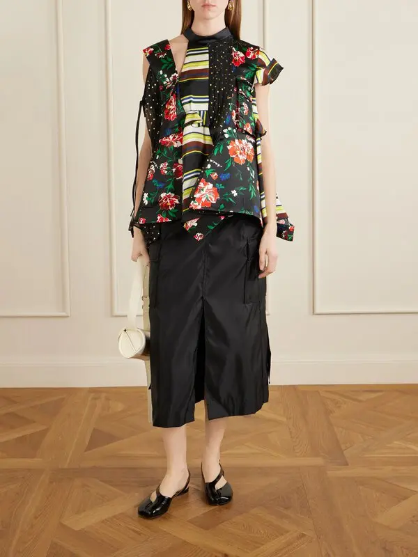 Sacai Pattern Mix Printed Ruffled Blouse