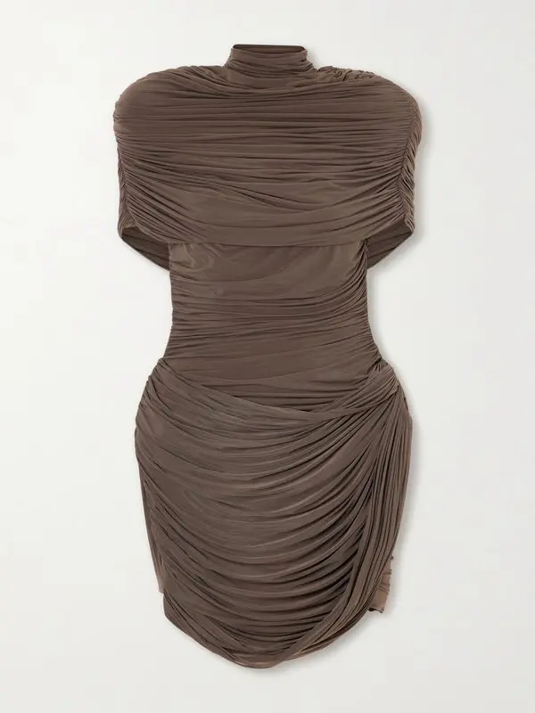 Magda Butrym Ruched Jersey Mini Dress - Brown