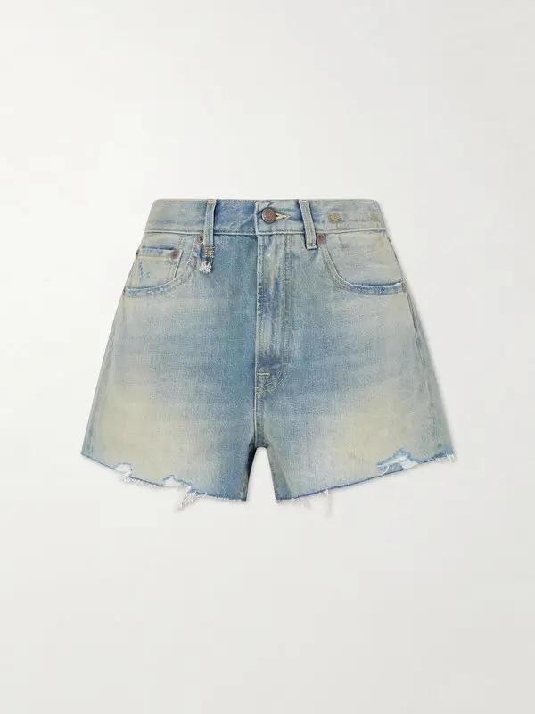 R13 X-bf Frayed Denim Shorts - Blue