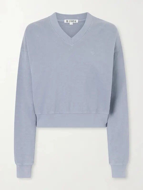 Eterne Embroidered Cotton-jersey V-neck Sweater - Blue