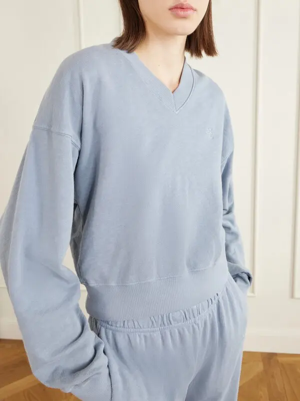 Eterne Embroidered Cotton-jersey V-neck Sweater - Blue