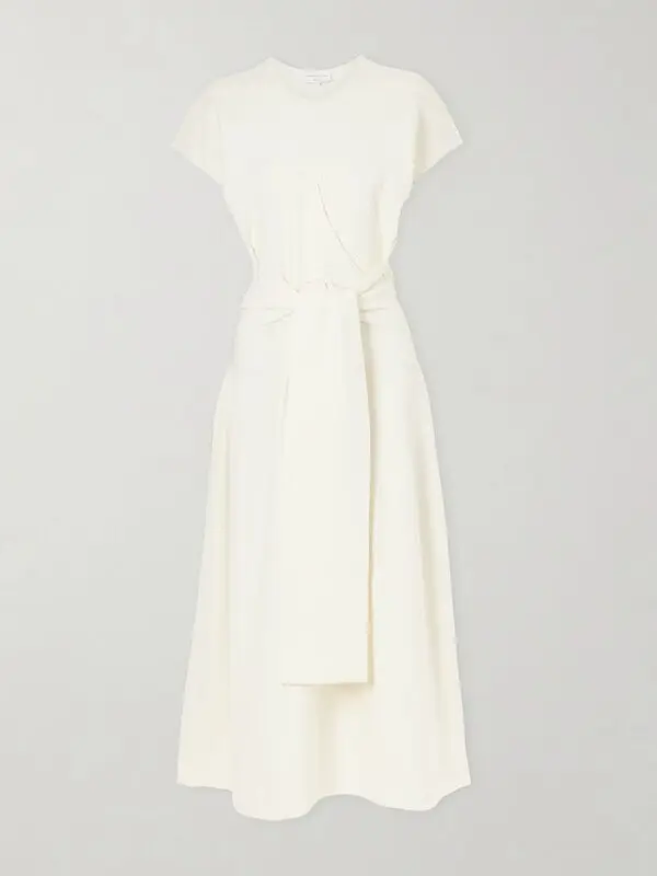 VIOLANTE NESSI Turrel Tie-detailed Jersey Midi Dress - Neutrals