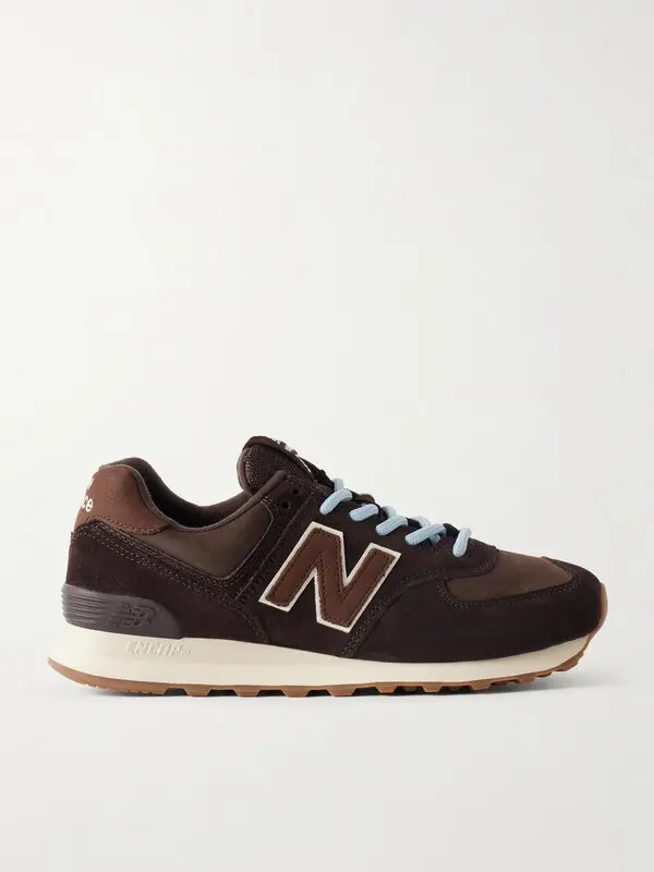 NEW BALANCE 574' Lace-up Suede And Leather Trimmed Sneakers - Brown