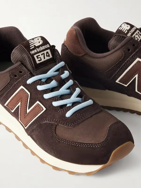 NEW BALANCE 574' Lace-up Suede And Leather Trimmed Sneakers - Brown