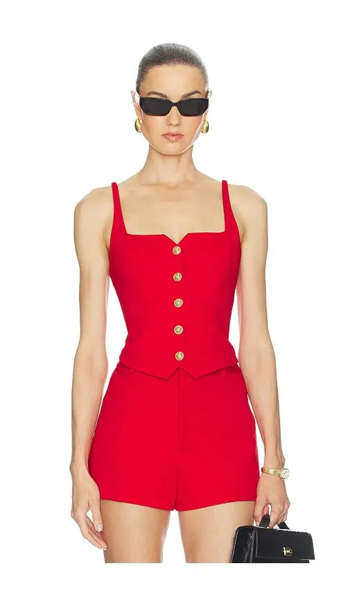 Alice + Olivia Kelcey Button Front Top - Red