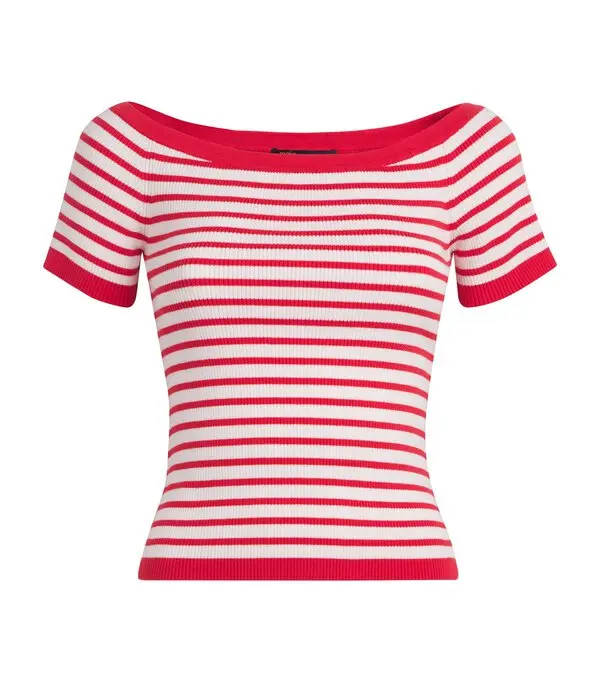 Maje Striped Rib-knit Boatneck Top