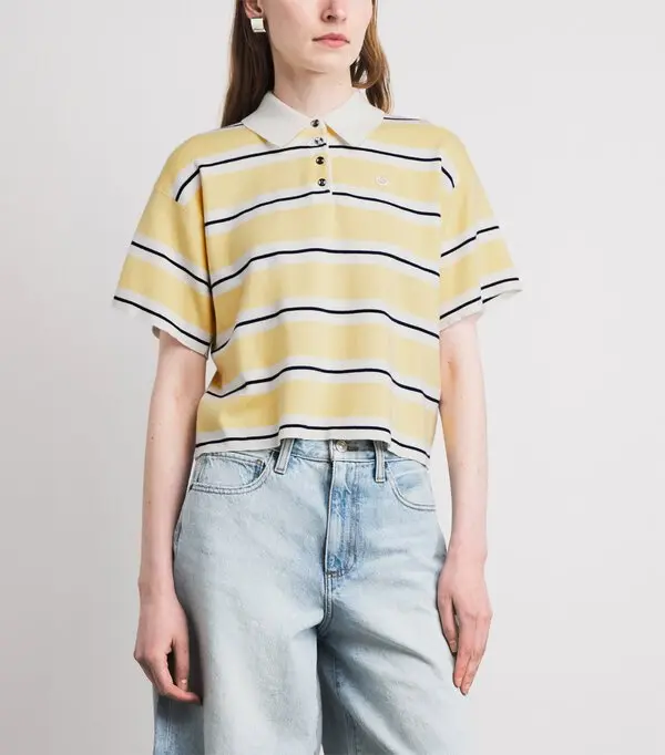 Maje Cotton-blend Striped Cropped Polo Shirt With Jewel Buttons - Yellow