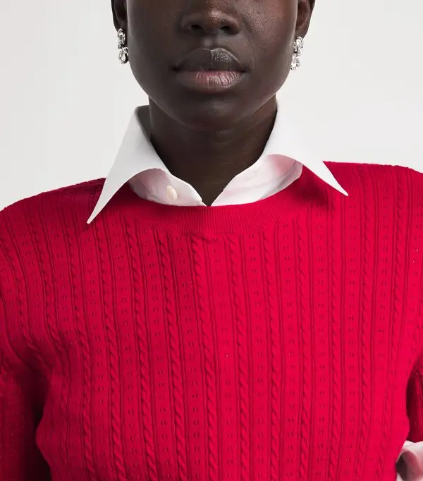 Maje Cotton-blend Cable Knit Sweater With Pointelle Detailing