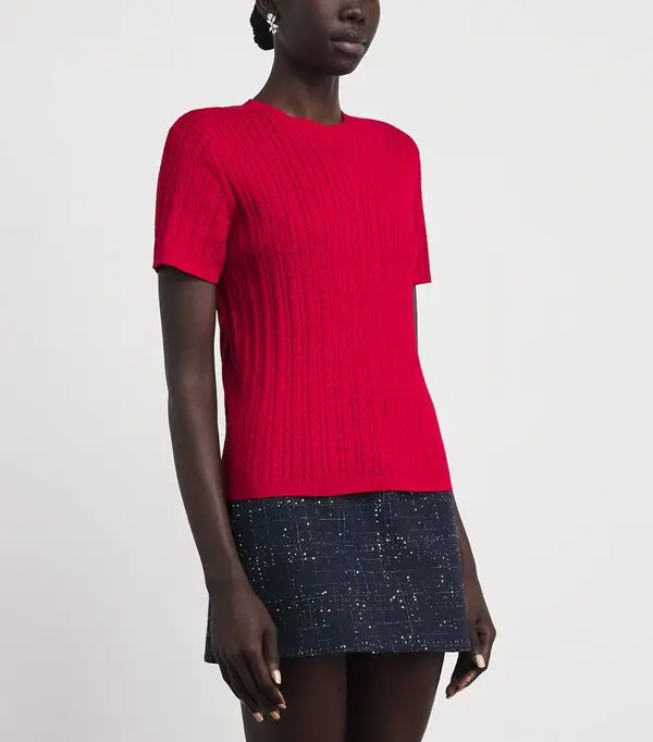 Maje Cotton-blend Cable Knit Sweater With Pointelle Detailing