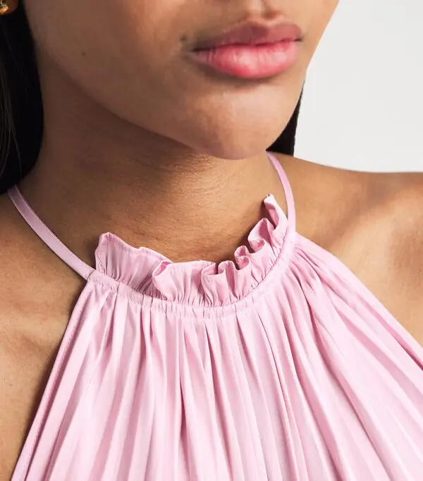 Maje Pleated Satin Halterneck Maxi Dress - Pink