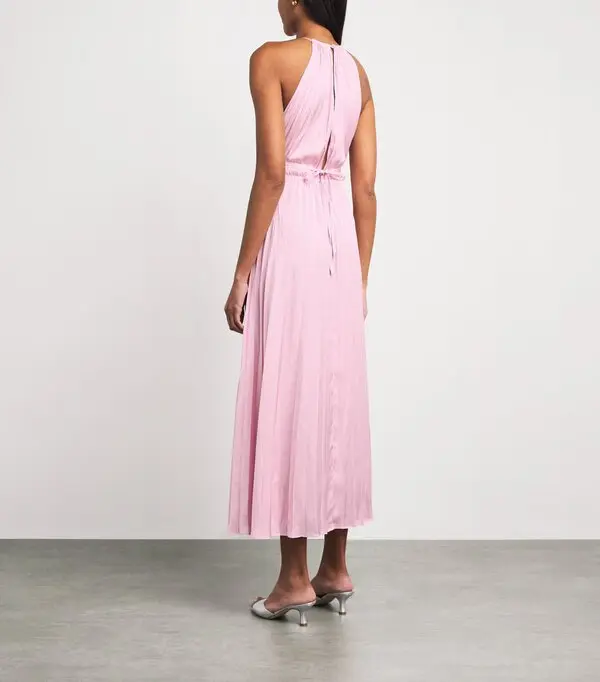 Maje Pleated Satin Halterneck Maxi Dress - Pink