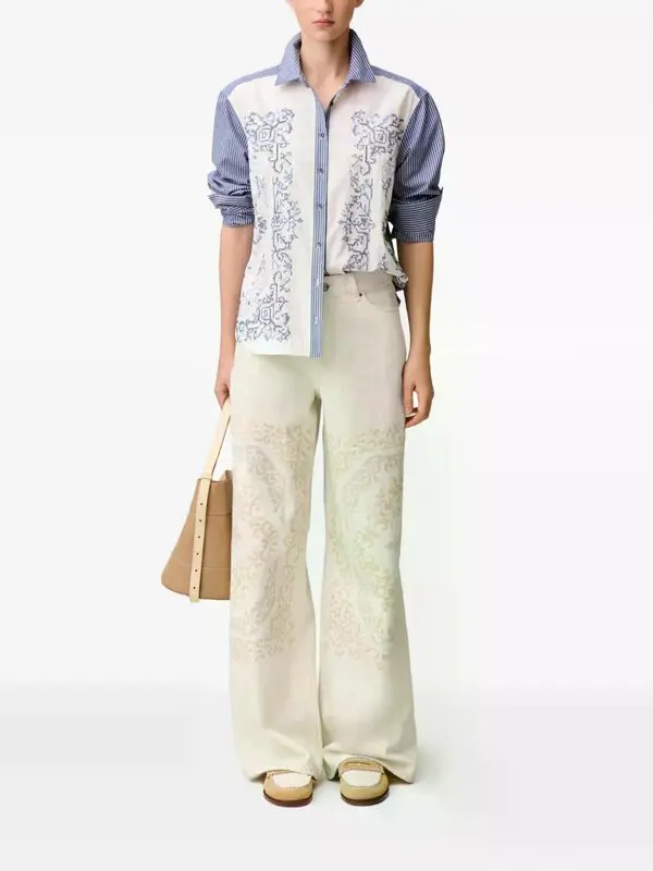 Claudie Pierlot Embroidered Wide-leg Jeans - Neutrals