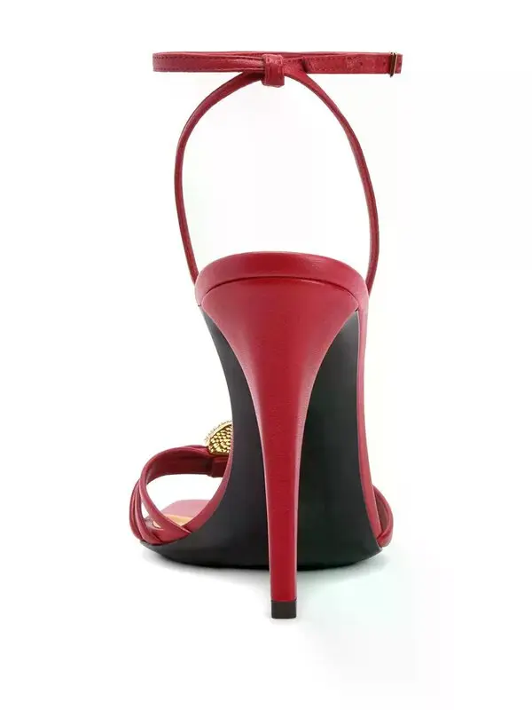 GIUSEPPE ZANOTTI Orchid Square Toe Crystal Brooch Sandals - Red
