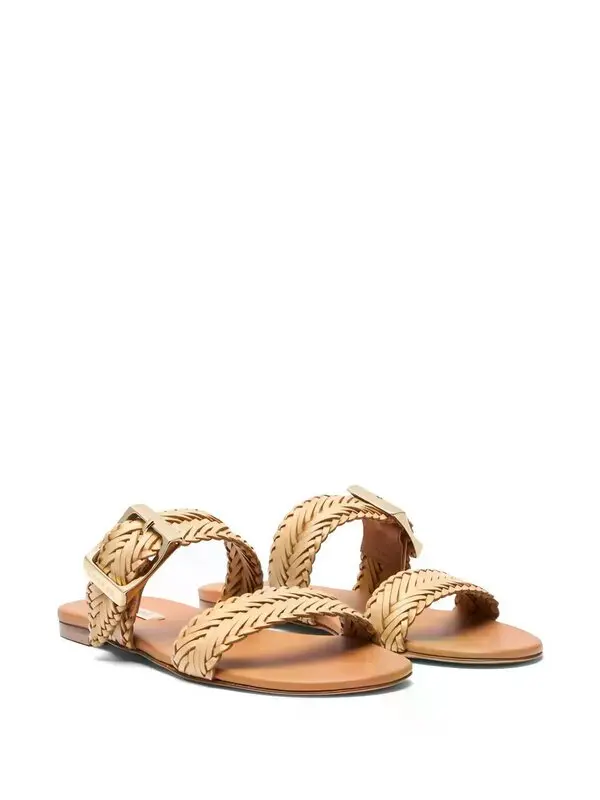 Casadei Kenya Woven Buckle Flat Sandals - Neutrals