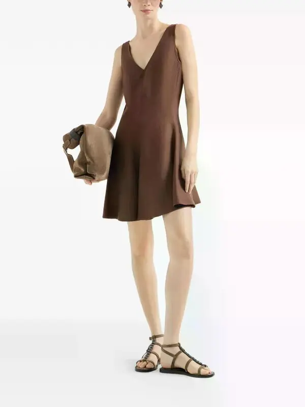 Brunello Cucinelli Viscose And Linen Fluid Twill Mini Dress - Brown