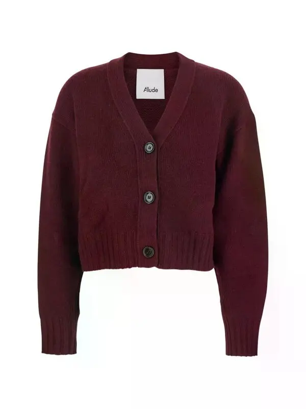 ALLUDE V-neck Button Cardigan - Red
