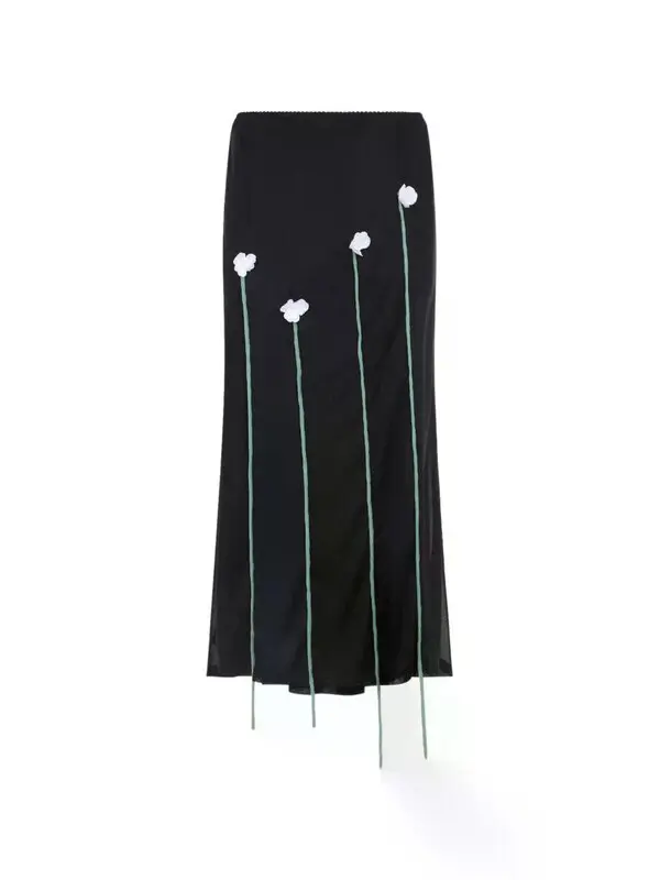 Moschino Midi Skirt With Floral Embellishments - Black