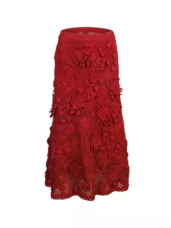 Valentino Garavani Floral Appliquéd Skirt - Red