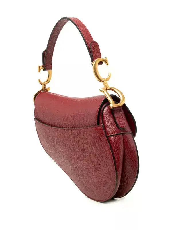 Dior Grained Calfskin Saddle Bag Satchel - Red