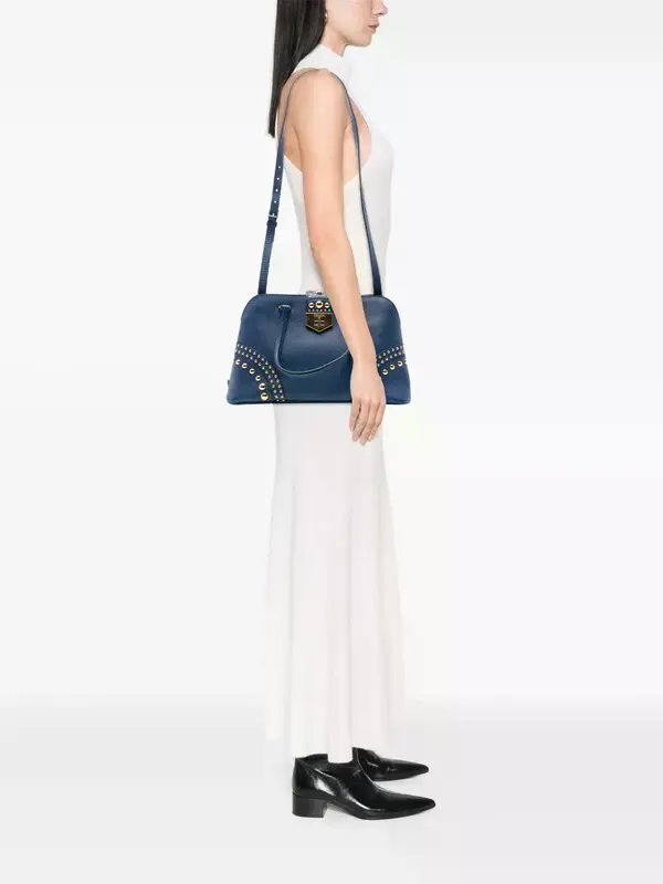 Prada Studded Saffiano Leather Satchel - Blue