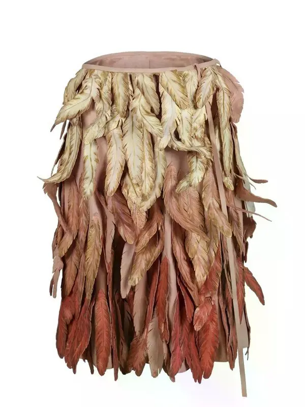 Valentino Garavani Feather Embellished Zip-up Skirt - Neutrals