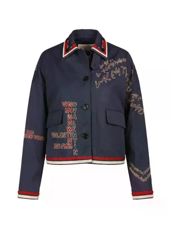 Valentino Garavani Beaded Embellishment Collar Jacket - Blue