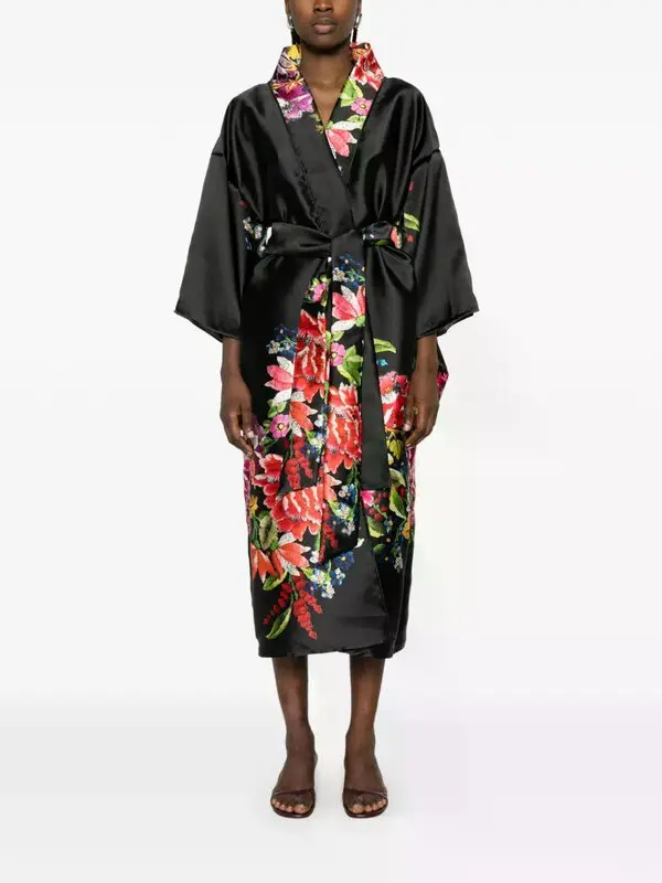DOLCI FOLLIE Floral Print Silk Kimono
