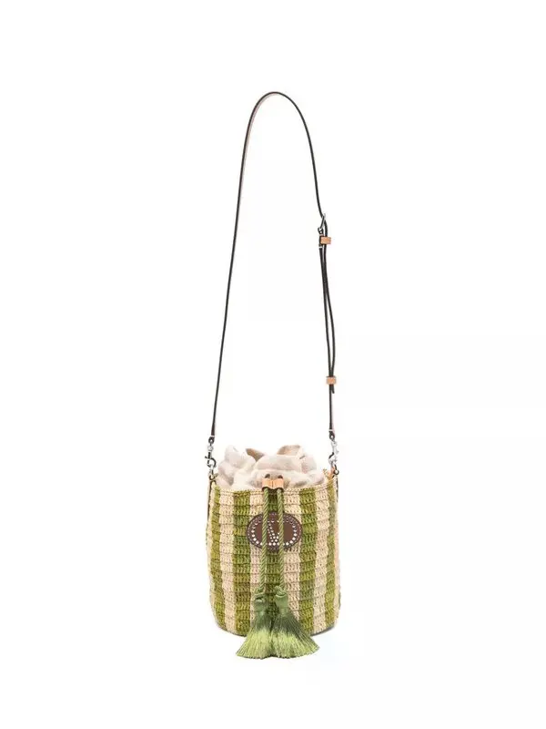 Valentino Garavani Striped Raffia Bucket Bag - Neutrals