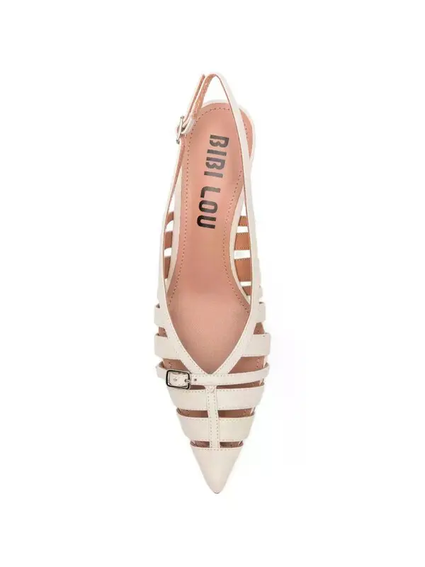 BIBI LOU Beige Leather Pointed Toe Slingback Pumps - Neutrals
