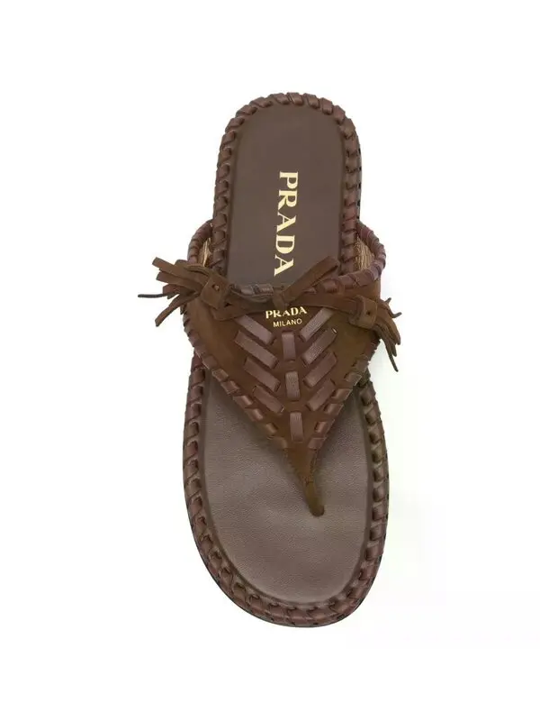 Prada Whipstitch Tassel Thong Sandals