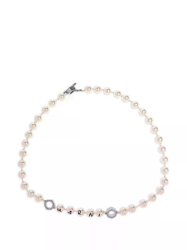 Marni Pearl And Crystal Embellished Necklace - Neutrals