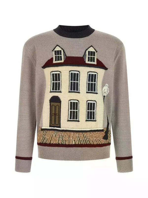 Junya Watanabe Jacquard House Motif Crew Neck Sweater - Neutrals