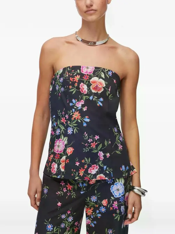 Liu Jo Floral Print Strapless Top - Black