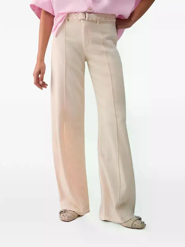 Liu Jo Braided Belt High Waist Flared Trousers - Neutrals