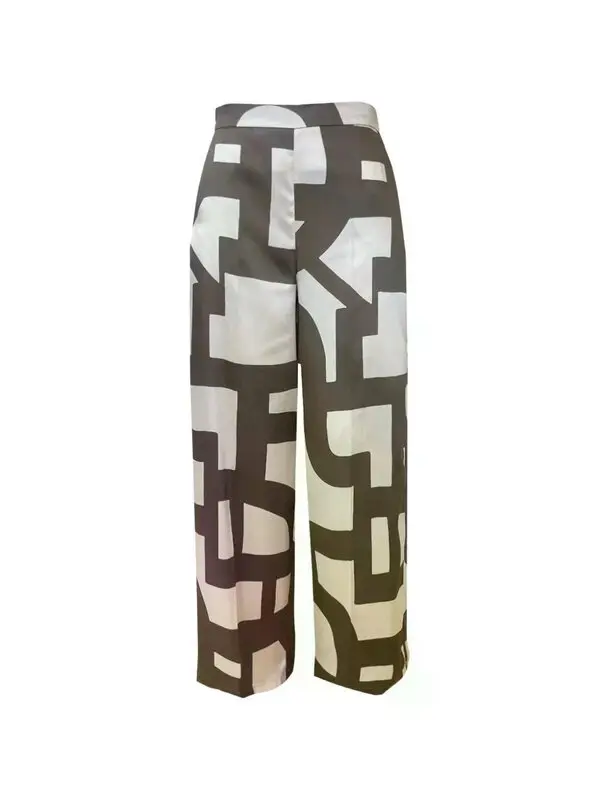 Marella Geometric Print Wide Leg Trousers - Grey