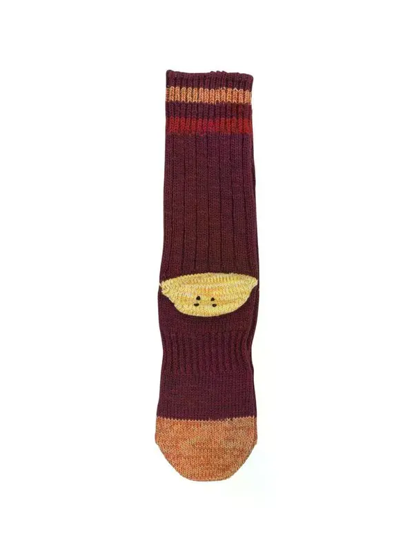 Kapital Striped Trim Crew Socks - Red