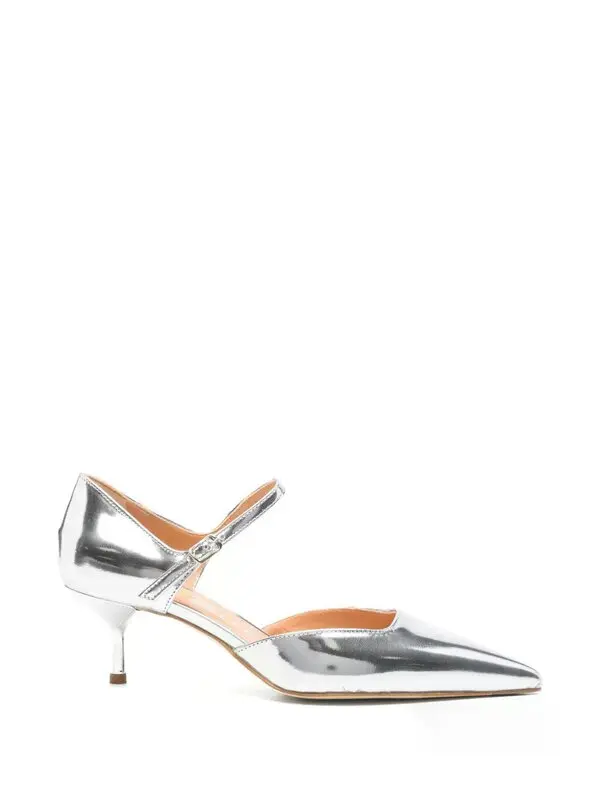 THE SELLER S Pointed Toe Buckle Fastening Leather Pumps - Silver