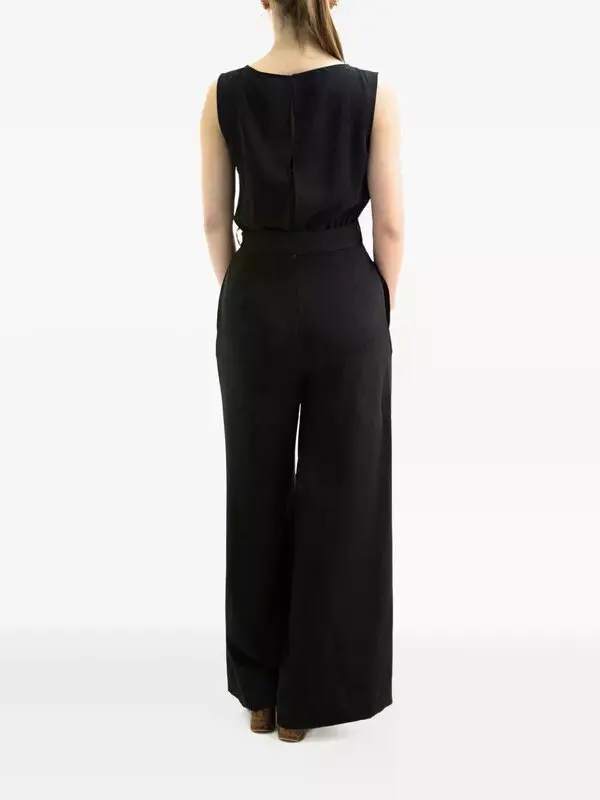 P.a.r.o.s.h Sleeveless Wide Leg Jumpsuit With Tie Waist - Black